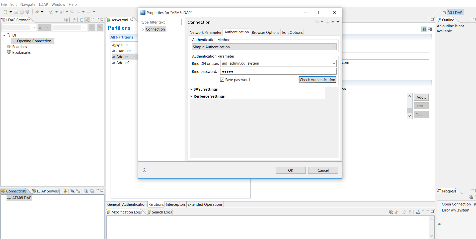 LDAP Studio Authentication error for LDAP server c... - Adobe ...