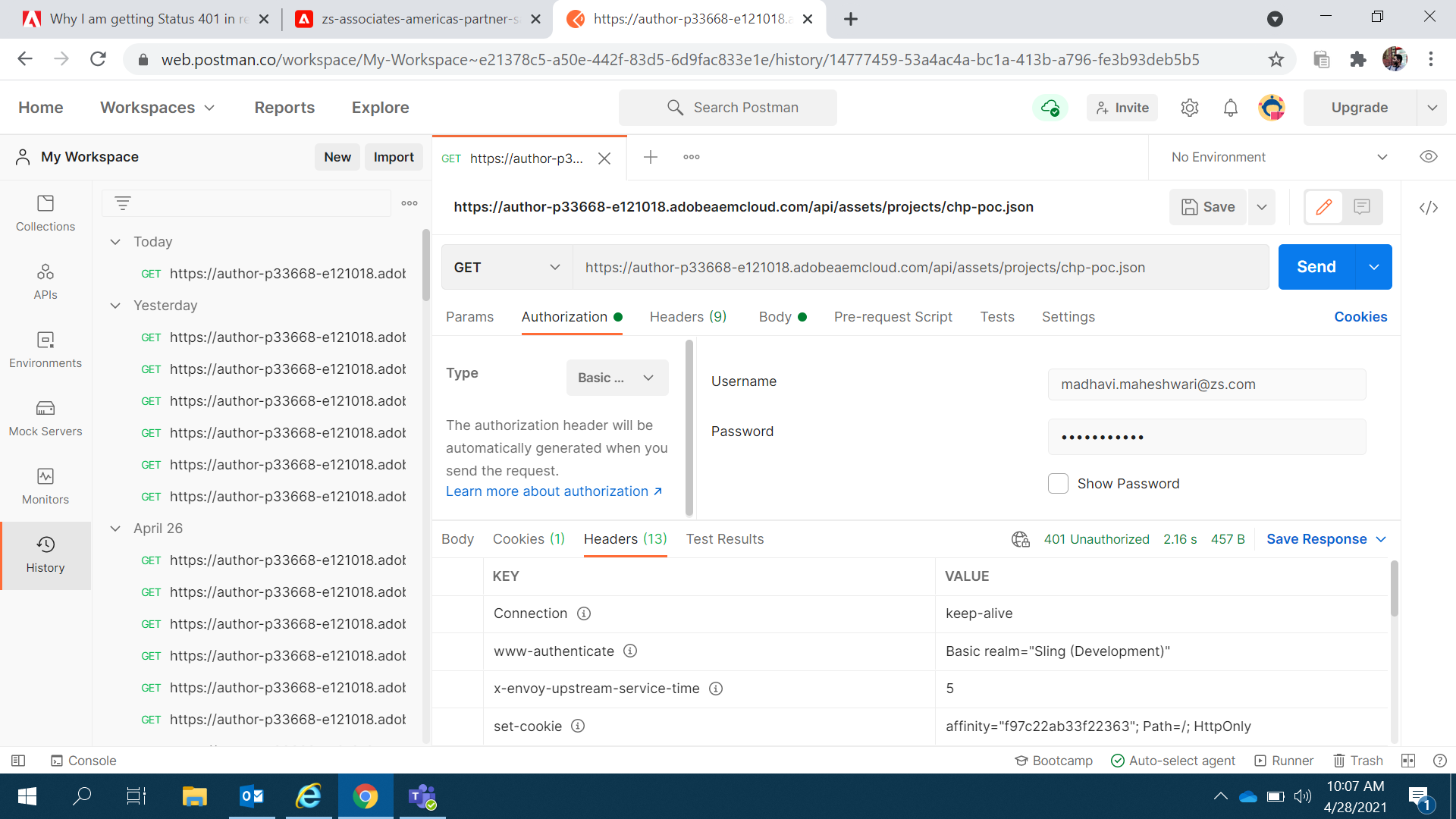 Why I am getting Status 401 in response of an API ... - Adobe ...