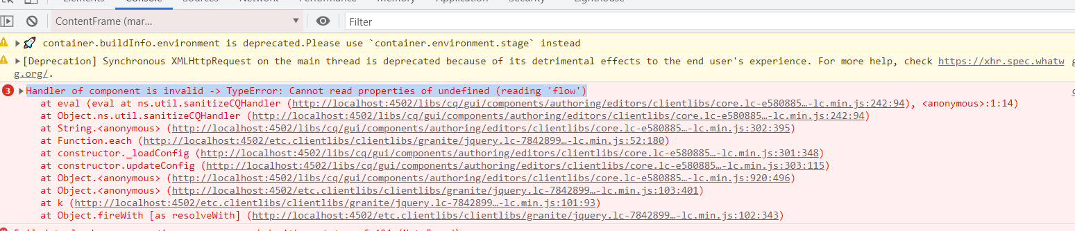 Solved: AEM Page Editor error : Handler of component is in... - Adobe Experience League ...
