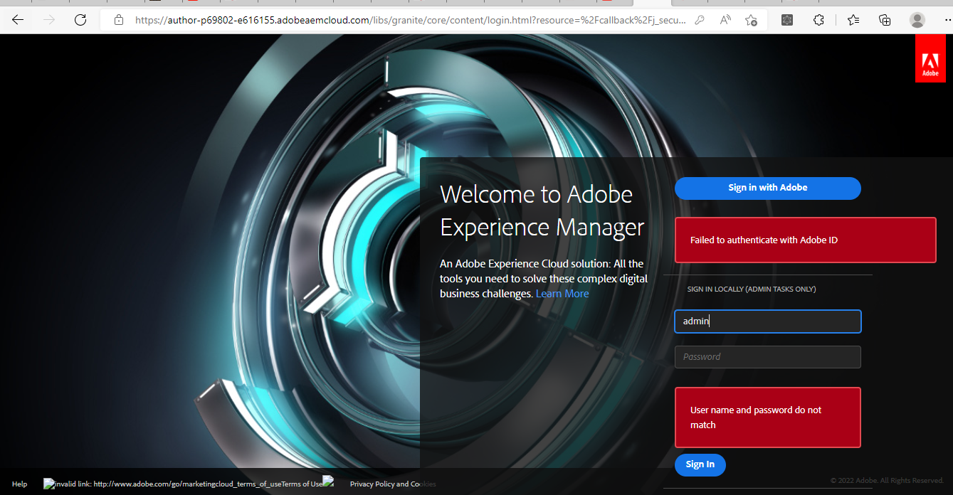 Solved: Not able to login AEM as cloud service instance. - Adobe Experience League Community ...