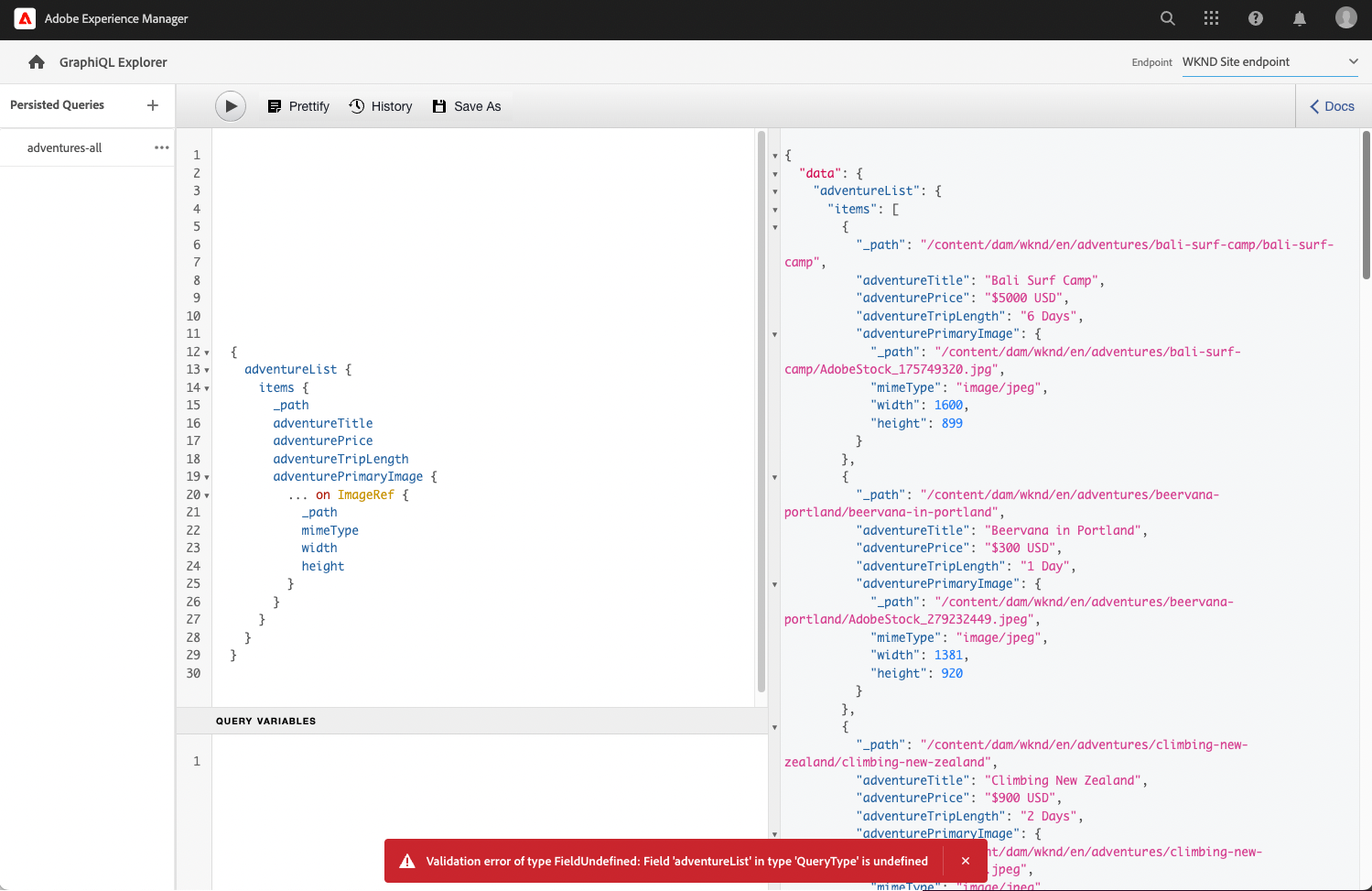 Validation error of type FieldUndefined: Field 'XX... - Adobe Experience League Community - 461426
