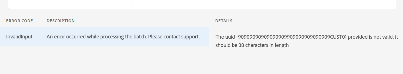 Solved: The uuid provided is not valid, it should be 38 ch... - Adobe Experience League ...