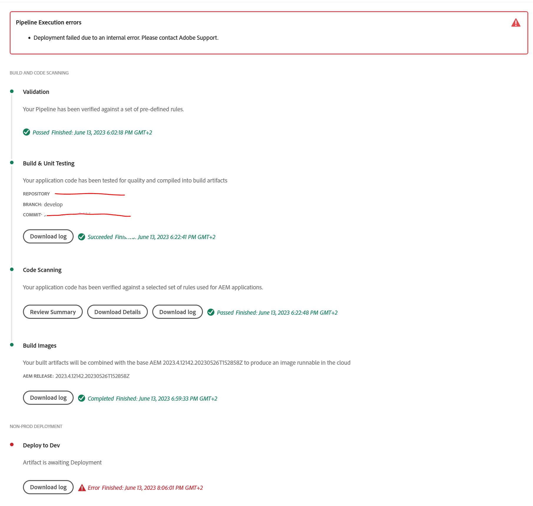 [Cloud Manager - AEMAACS] deployment pipeline fail... - Adobe Experience League Community - 599735