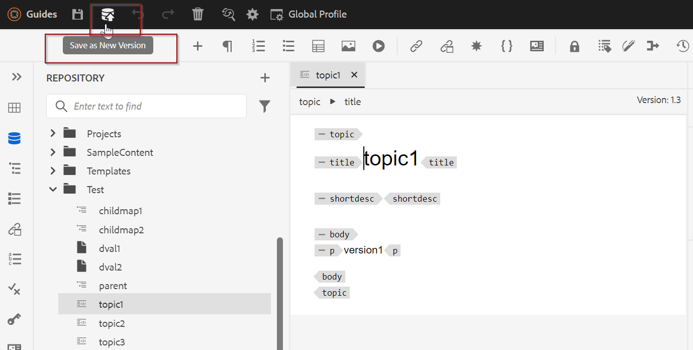 Solved: Create version of DITA programmatically - Adobe Experience League Community - 626755