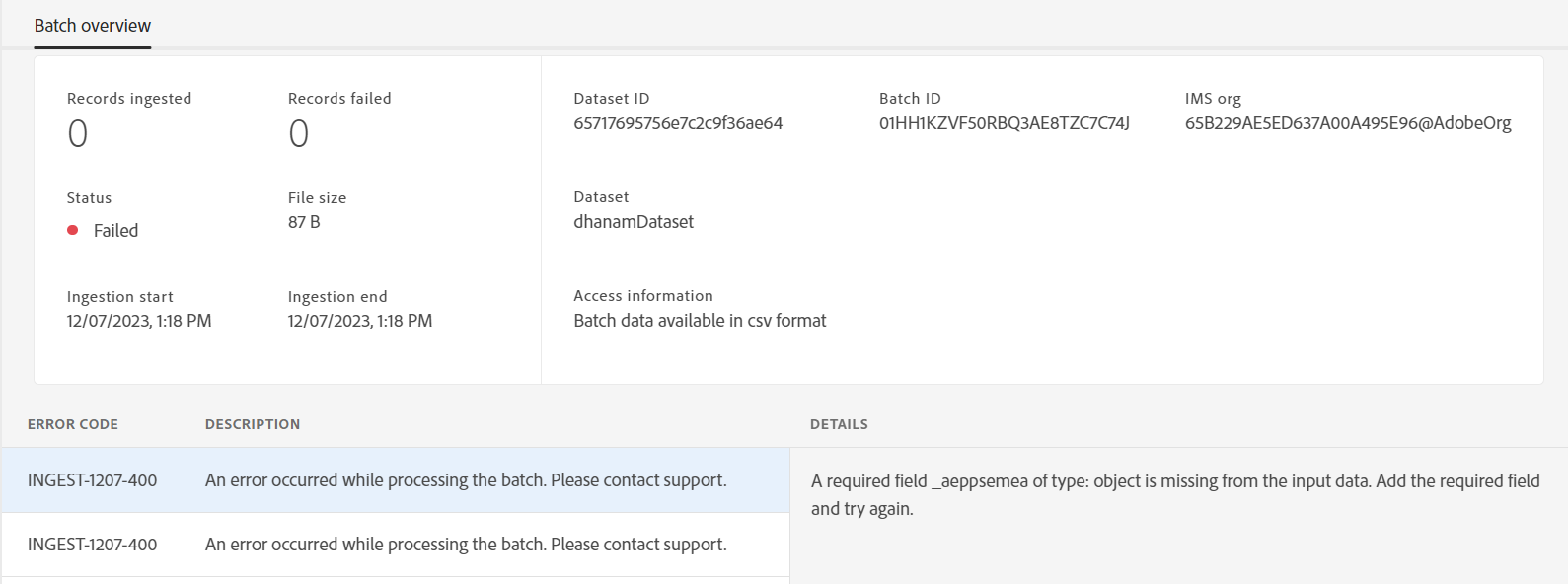 Solved: Unable to ingest data's into Event schema. - Adobe Experience League Community - 637897