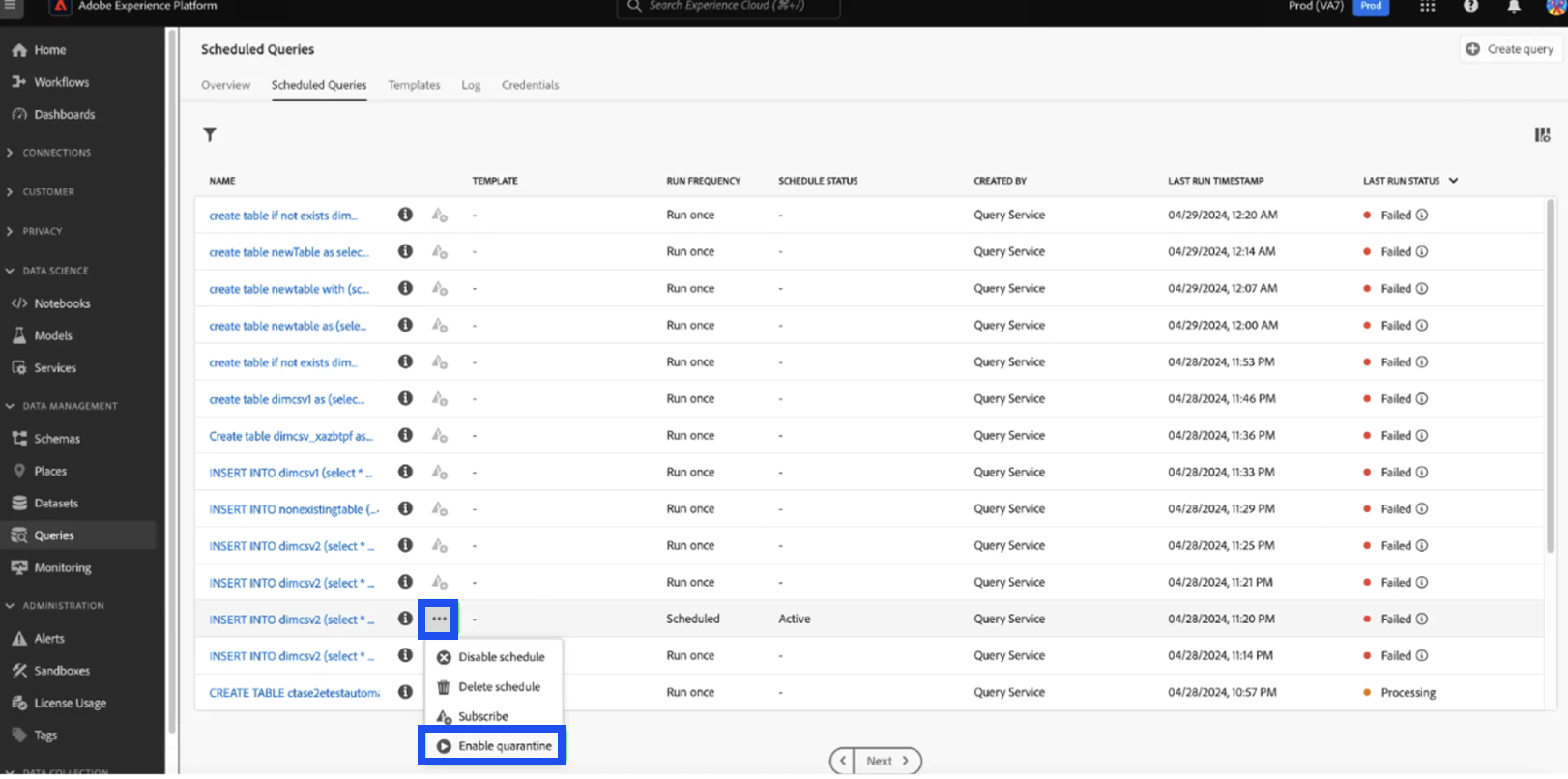Data Distiller: A Guide to Query Quarantine - Adobe Experience League ...