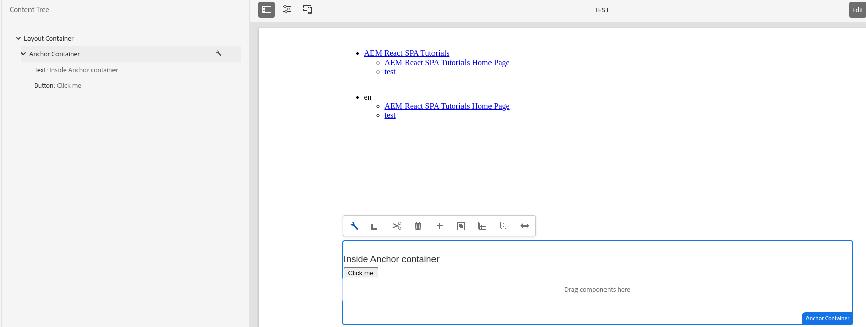 AEM React SPA Container Component Not Showing Dial... - Adobe Experience League Community - 749851